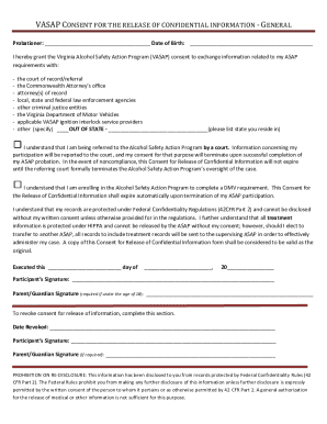 Fillable Online VASAP Consent for the release of confidential ...