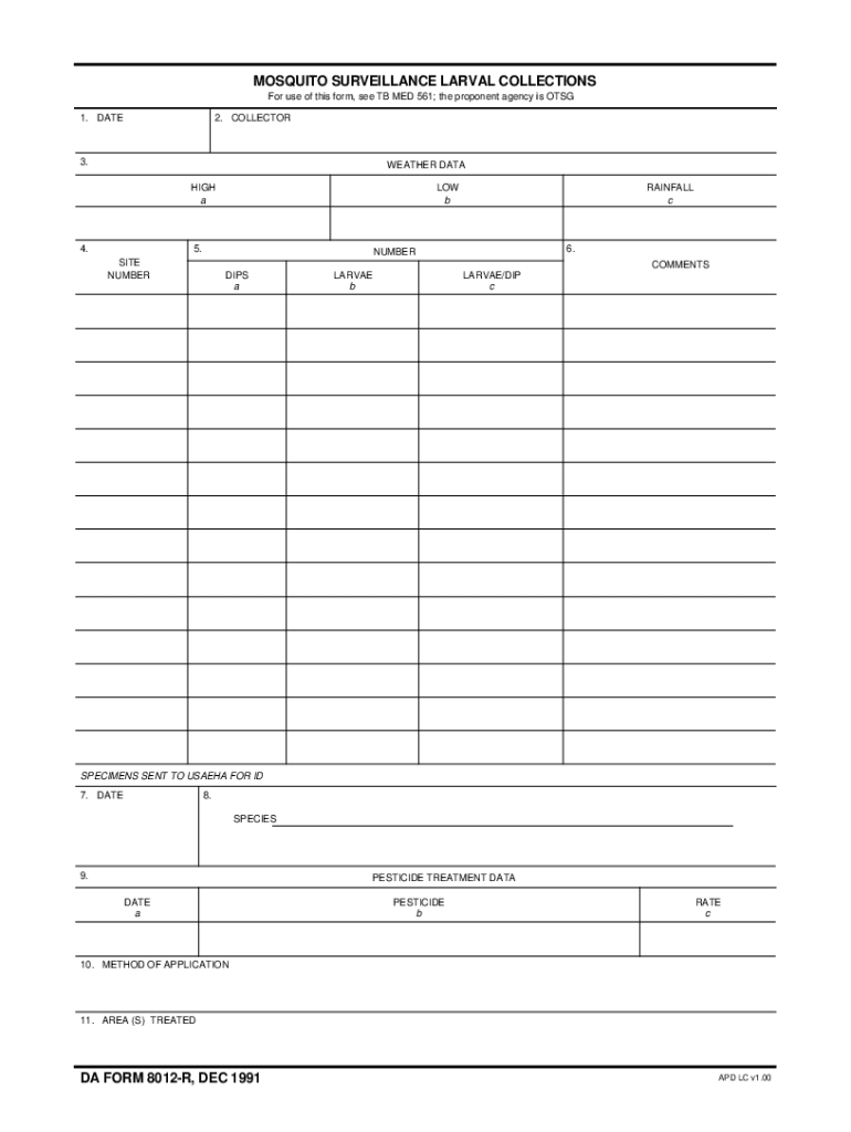 Fillable Online armypubs army MOSQUITO SURVEILLANCE LARVAL COLLECTIONS ...