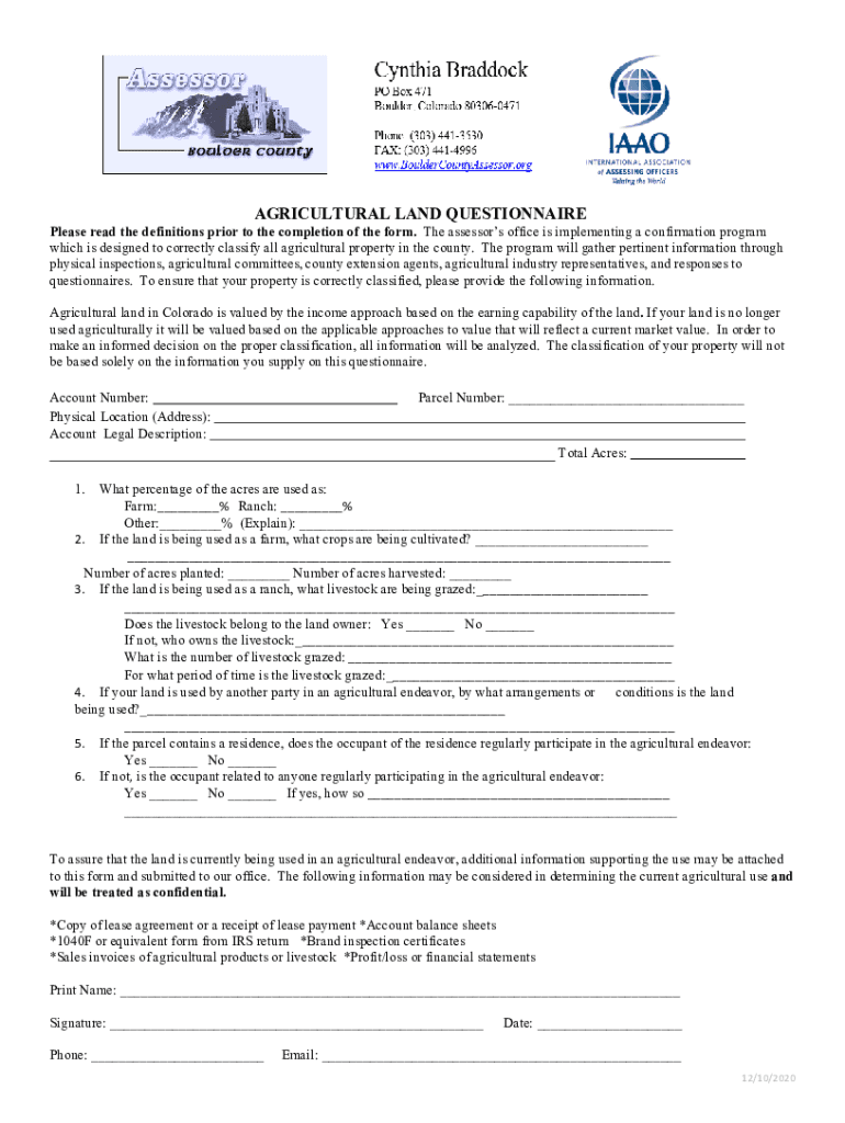 Fillable Online Agricultural Land Questionnaire Fax Email Print - pdfFiller