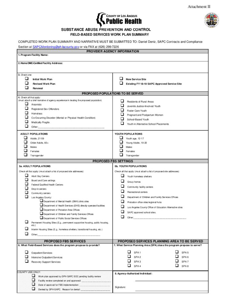 Fillable Online publichealth lacounty FIELD-BASED SERVICES WORK PLAN ...
