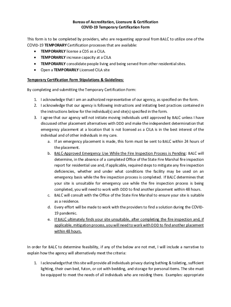 Fillable Online IDHS: Bureau of Accreditation, Licensure and ...