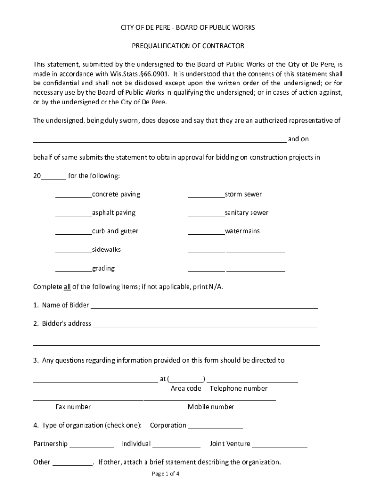 Fillable Online Pre-qualification of Contractor Fax Email Print - pdfFiller