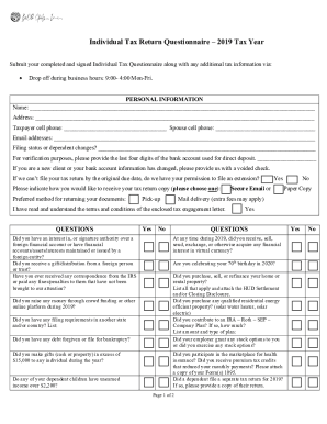 Fillable Online Individual Tax Return Questionnaire 2019 Fax Email ...