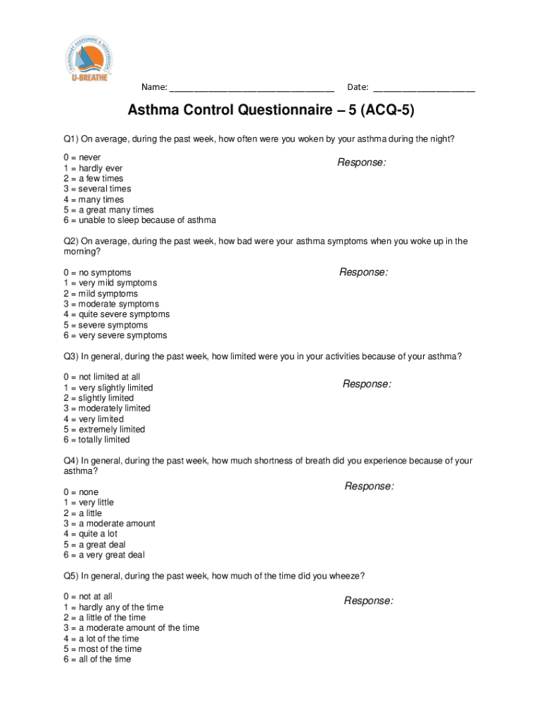 Fillable Online Asthma Control Questionnaire 5 (ACQ-5) Fax Email Print ...