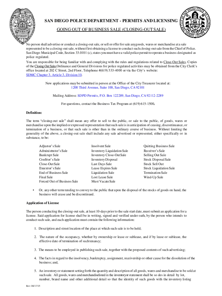 Fillable Online PERMITS AND LICENSING GOING OUT OF BUSINESS SALE Fax ...