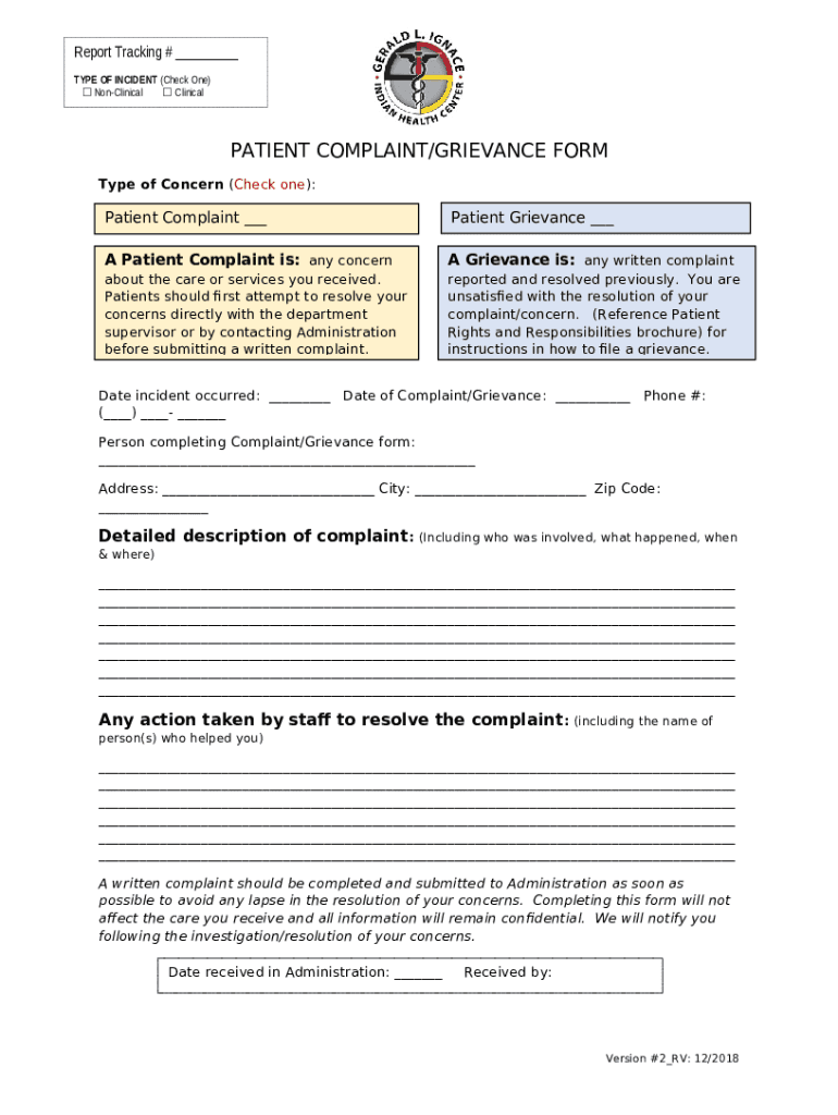 Patient Complaint/Grievance Doc Template | pdfFiller