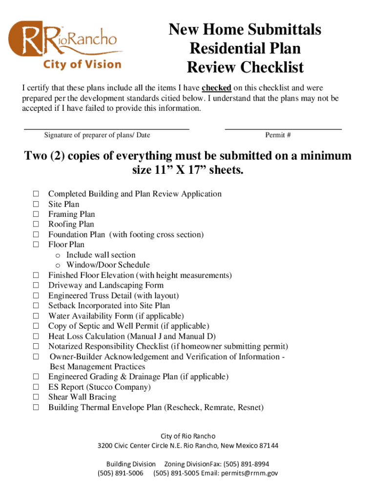 Fillable Online Residential New Construction Plan Review Checklist ...