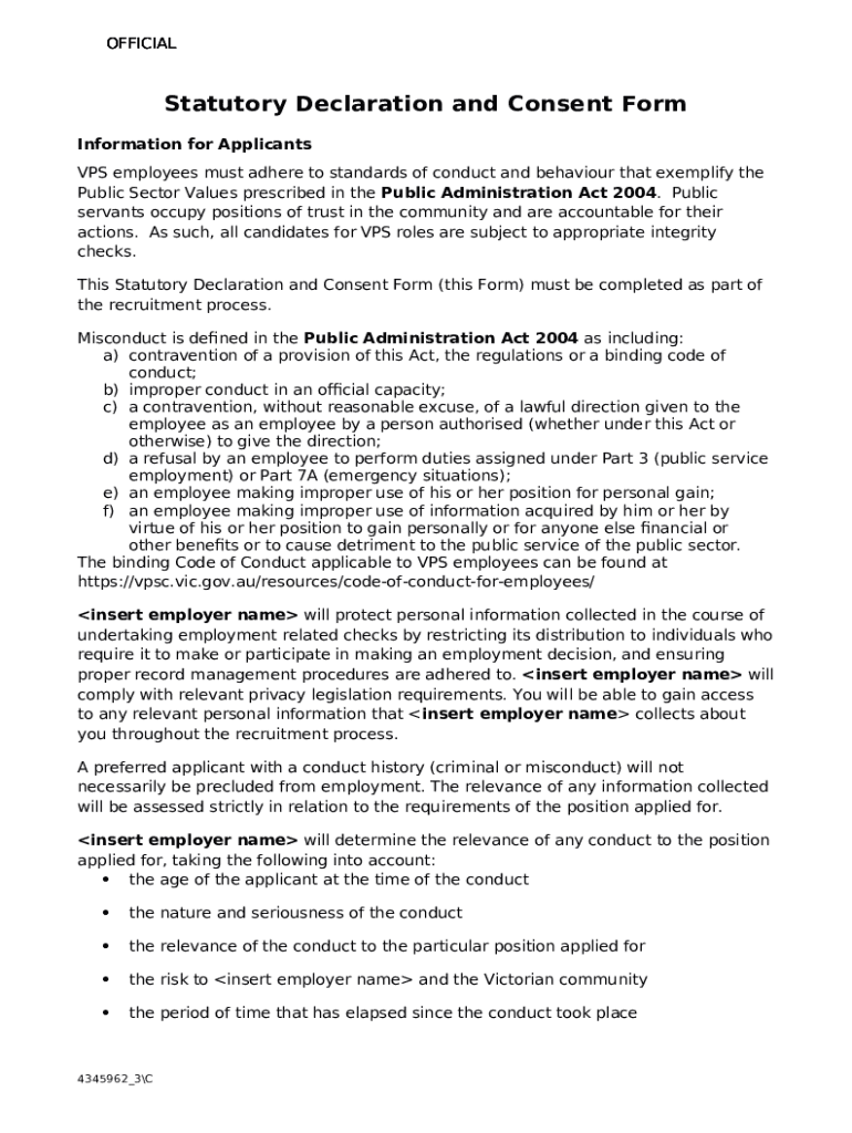 Statutory Declaration and Consent Doc Template | pdfFiller