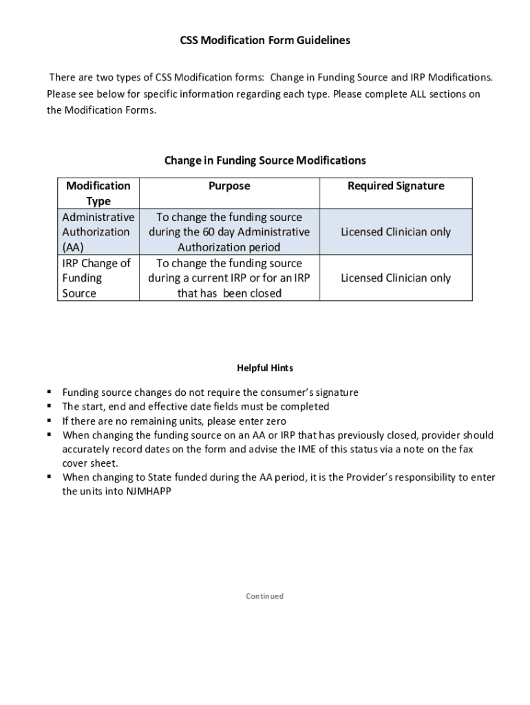 Fillable Online CSS Modification Form Guidelines - State Fax Email ...