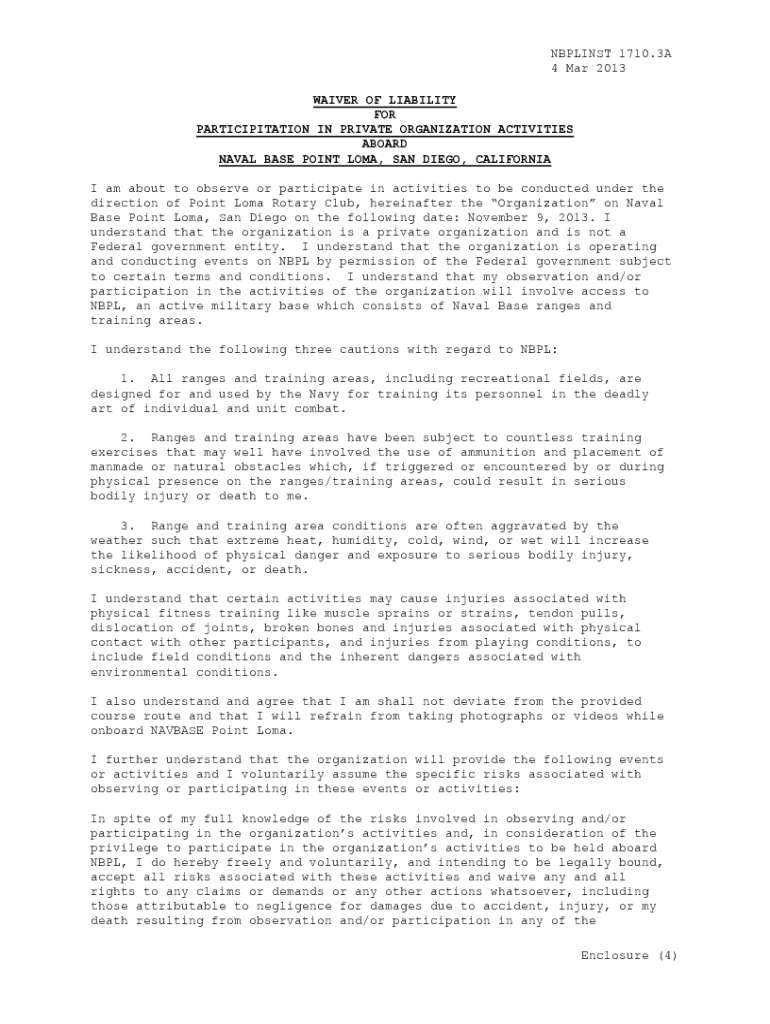 Fillable Online FREE 11+ Printable Liability Waiver Forms in PDFMs ...