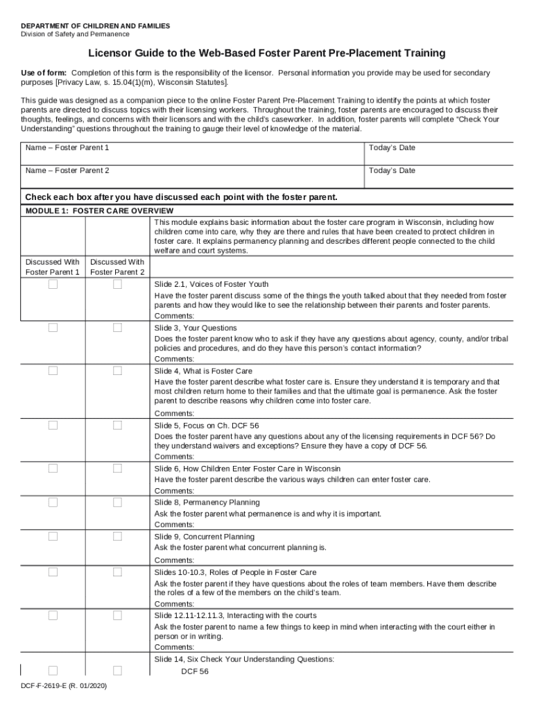 Licensor Guide to the Web-Based Foster Parent Pre-Placement Training ...