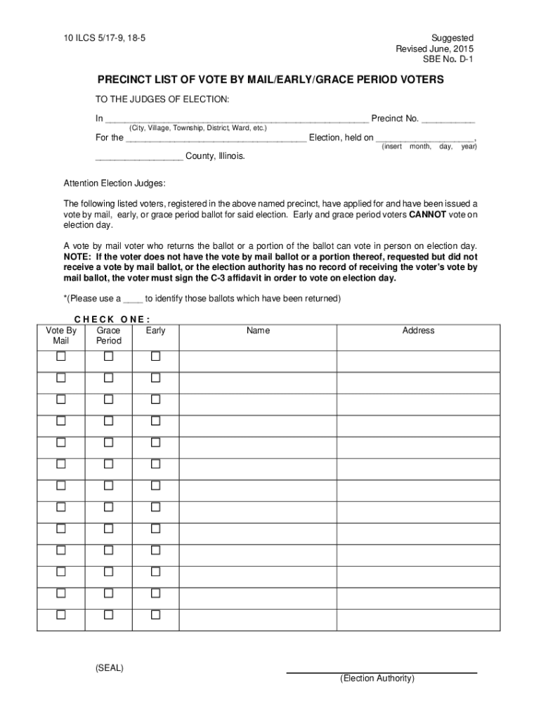 Fillable Online PRECINCT LIST OF VOTE BY MAIL/EARLY/GRACE PERIOD VOTERS ...