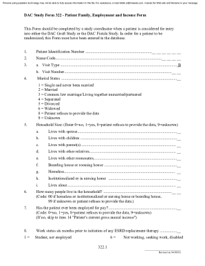 Fillable Online DAC Study Form 322 - Patient Family, Employment and ...