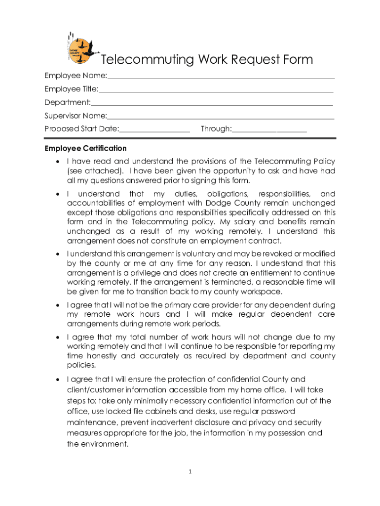 Fillable Online Telecommuting Work Request Form Fax Email Print - pdfFiller