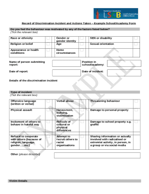 Record of Discrimination Incident and Actions TakenSchools Doc Template ...