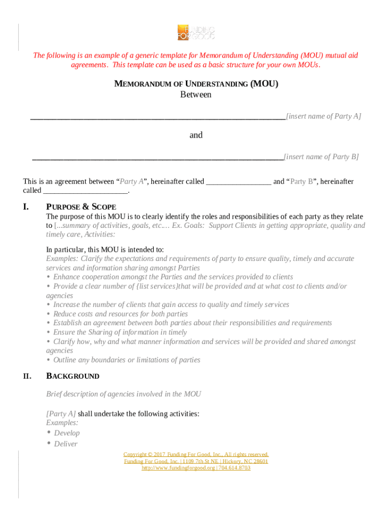 The following is an example of a generic template for Memorandum of ...