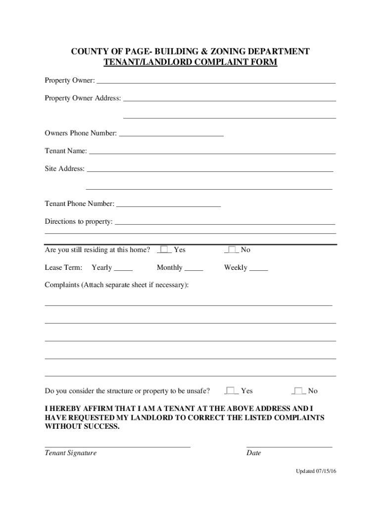 Fillable Online Tenant Landlord Complaint Form Fax Email Print - pdfFiller