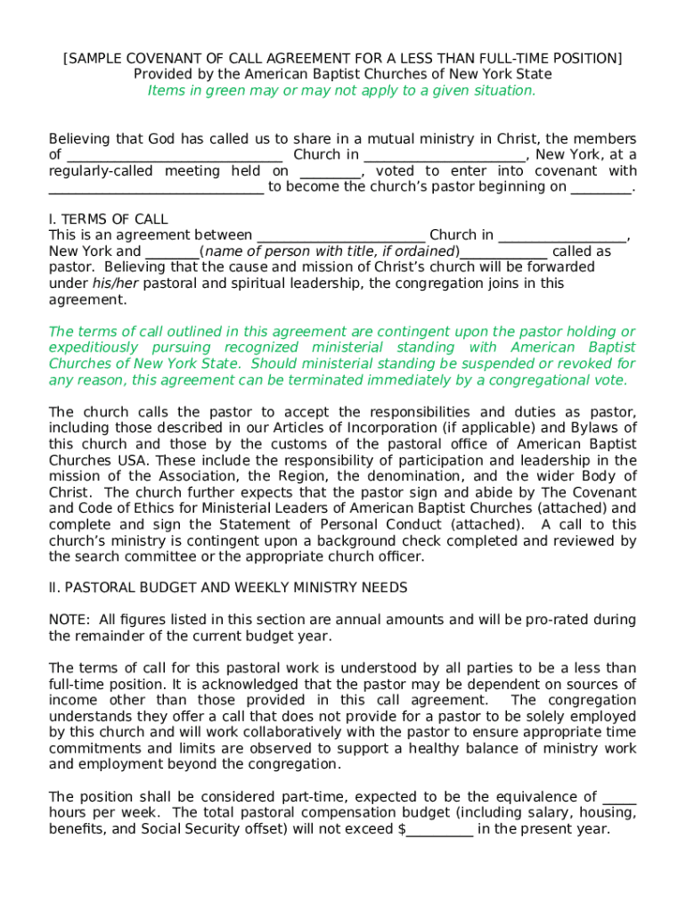 SAMPLE COVENANT OF CALL AGREEMENT FOR A LESS THAN FULL-TIME ... Doc ...