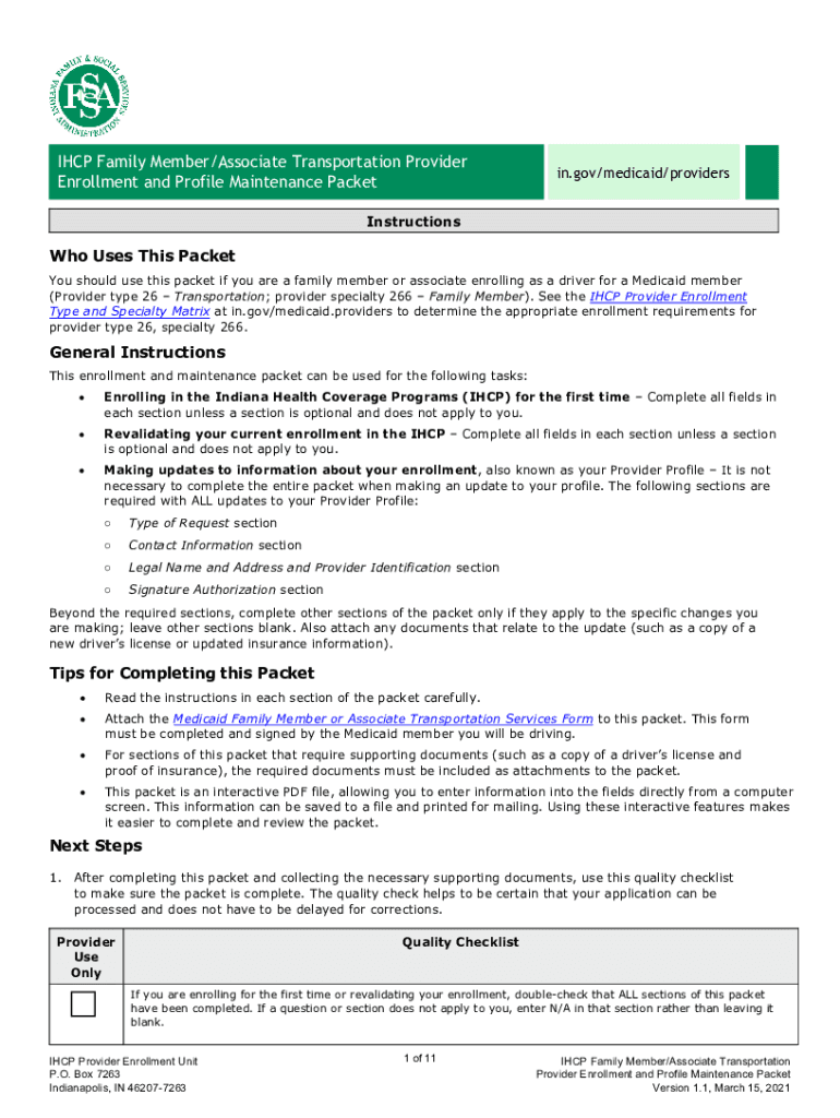 Fillable Online IHCP Family Member/Associate Transportation Provider ...