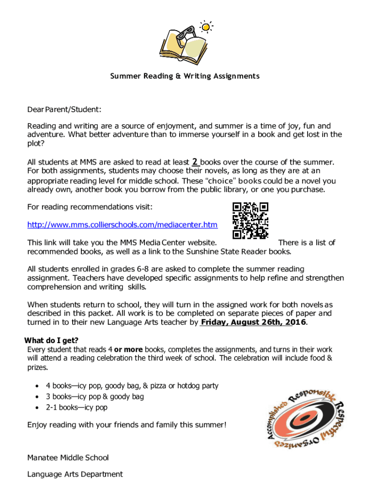 Fillable Online Summer Reading & Writing Assignments Fax Email Print ...