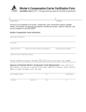 Fillable Online Worker's Compensation Carrier Certification Form ...