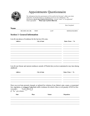 Fillable Online Gubernatorial Appointments Form for General Information ...