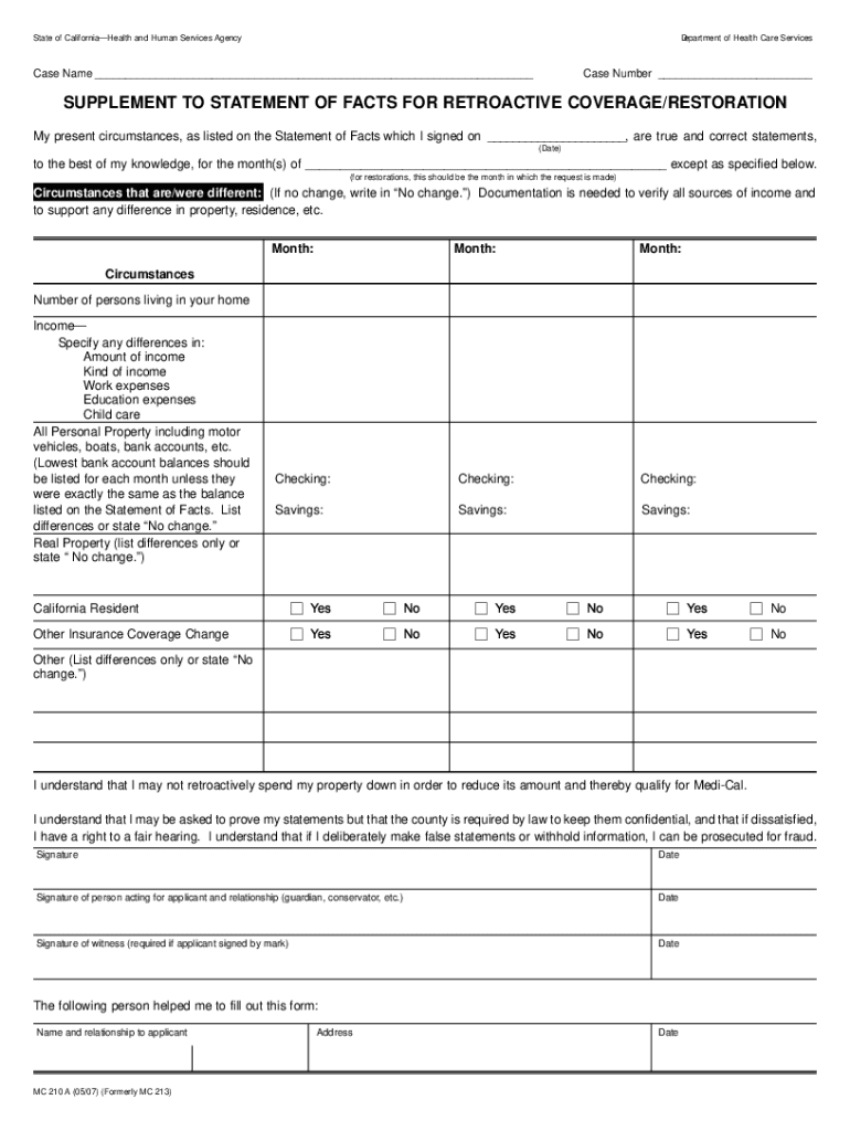 Fillable Online Supplement To Statement Of Facts For Retroactive ...