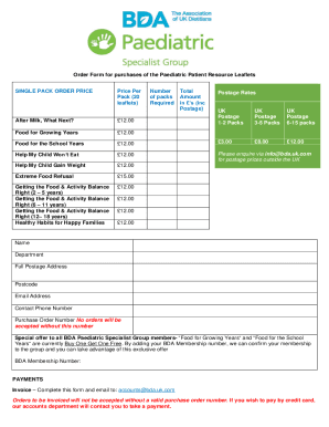 Fillable Online Order Form for purchases of the Paediatric Patient ...