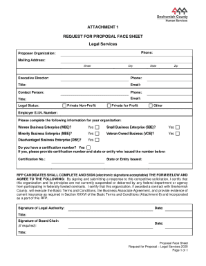 Fillable Online ATTACHMENT 1 REQUEST FOR PROPOSAL FACE SHEET Legal ...