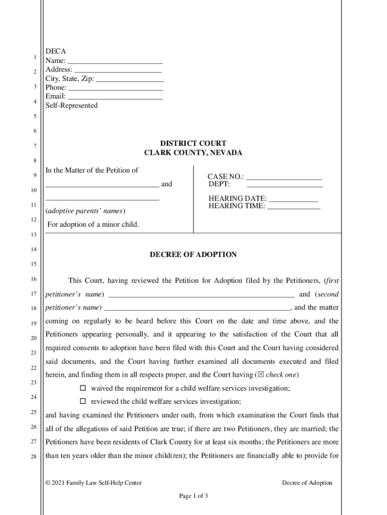 Fillable Online Decree Of Adoption - Fill Online, Printable, Fillable ...
