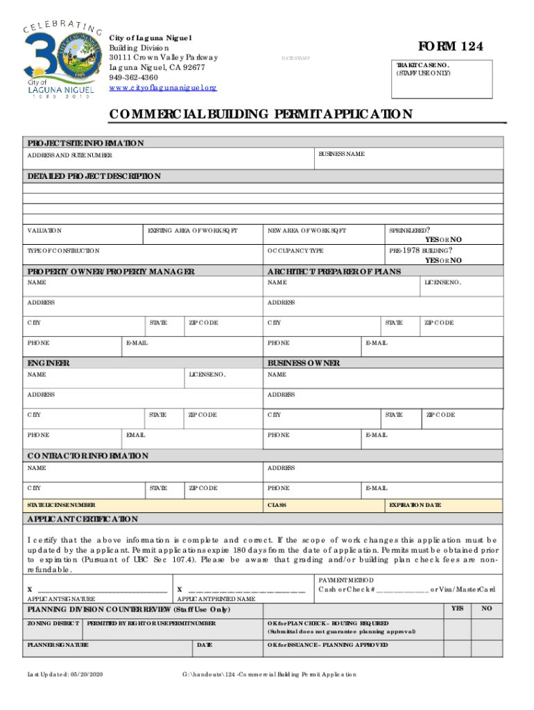 Fillable Online COMMERCIAL BUILDING PERMIT APPLICATION - City of Laguna Niguel Fax Email Print ...