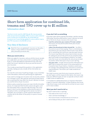 Fillable Online Short form application for combined life, trauma and ...