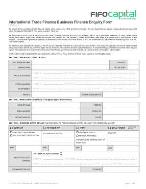 Fillable Online International Trade Finance Business Finance Enquiry ...