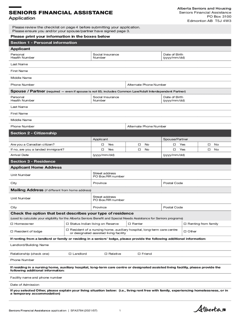 2021 Form Canada Alberta SFA3784 Fill Online Printable Fillable