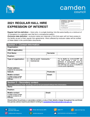 Fillable Online Regular hall hire definition hirers who, in a single ...