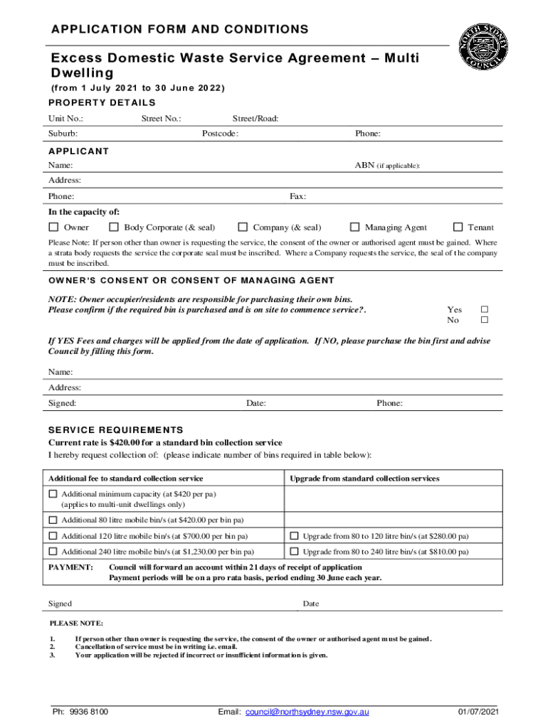 Fillable Online Excess Domestic Waste Service Agreement Multi Fax Email ...
