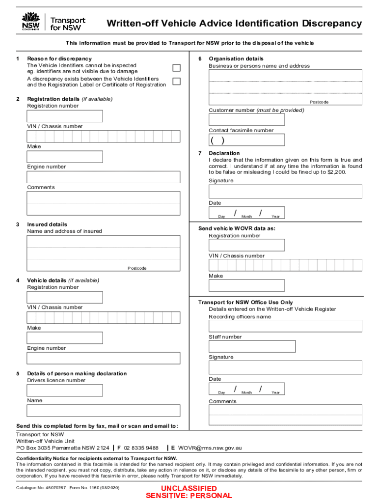 Fillable Online Written Off Vehicle Advice Identification Discrepancy ...