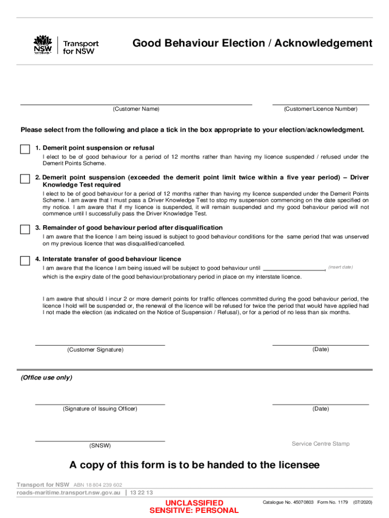 Fillable Online Good Behaviour Election / Acknowledgment. Good ...