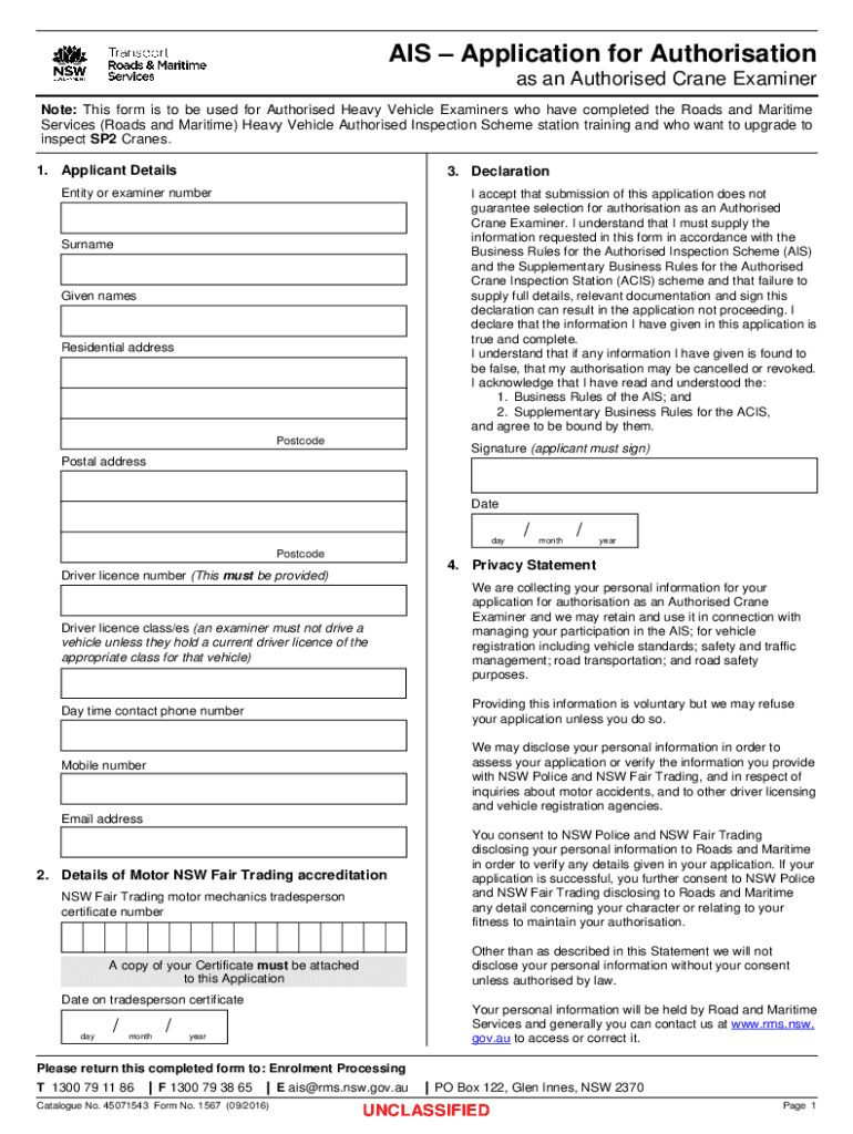 Fillable Online AIS - Application for Authorisation as an Authorised ...