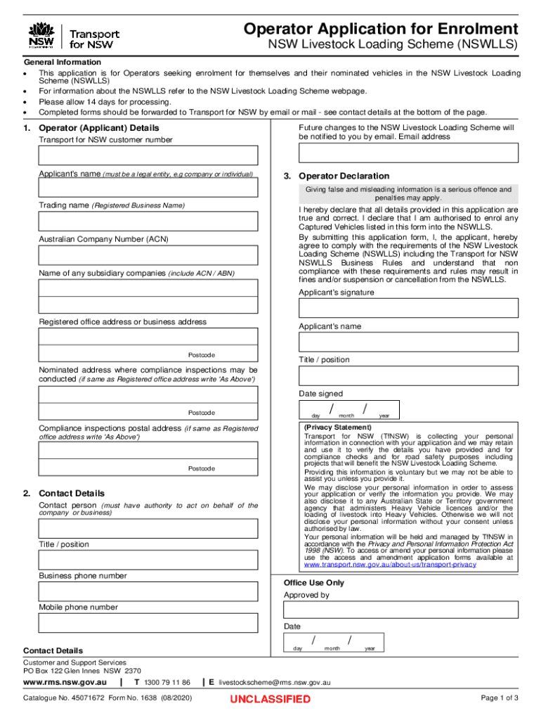 Fillable Online Application for Enrolment - NSW Livestock Loading ...