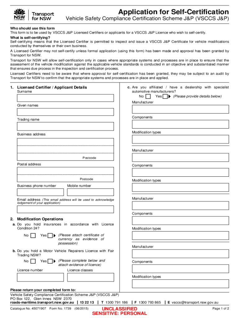 Fillable Online Application for Self Certification - VSCCS. Application ...