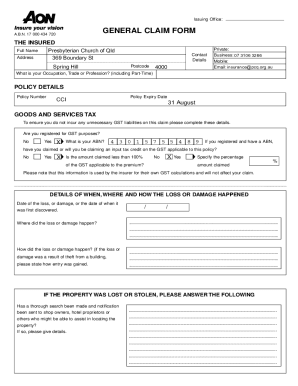 Fillable Online Insurance - General Claim Form (02/21) Fax Email Print ...