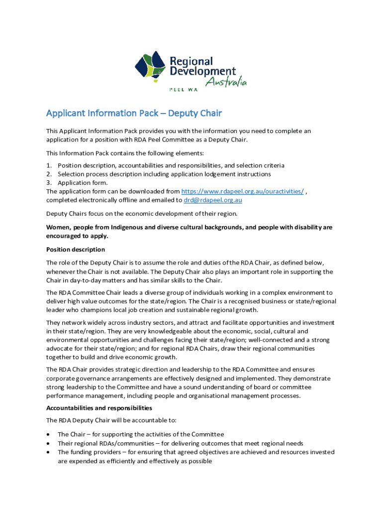 Fillable Online Applicant Information Pack Deputy Chair Fax Email Print ... Fillable Online Applicant Information Pack Deputy Chair Fax Email Print ...