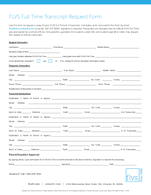 Fillable Online Transcript Request - FLVS - FLVS - Florida Virtual SchoolTranscript Request ...