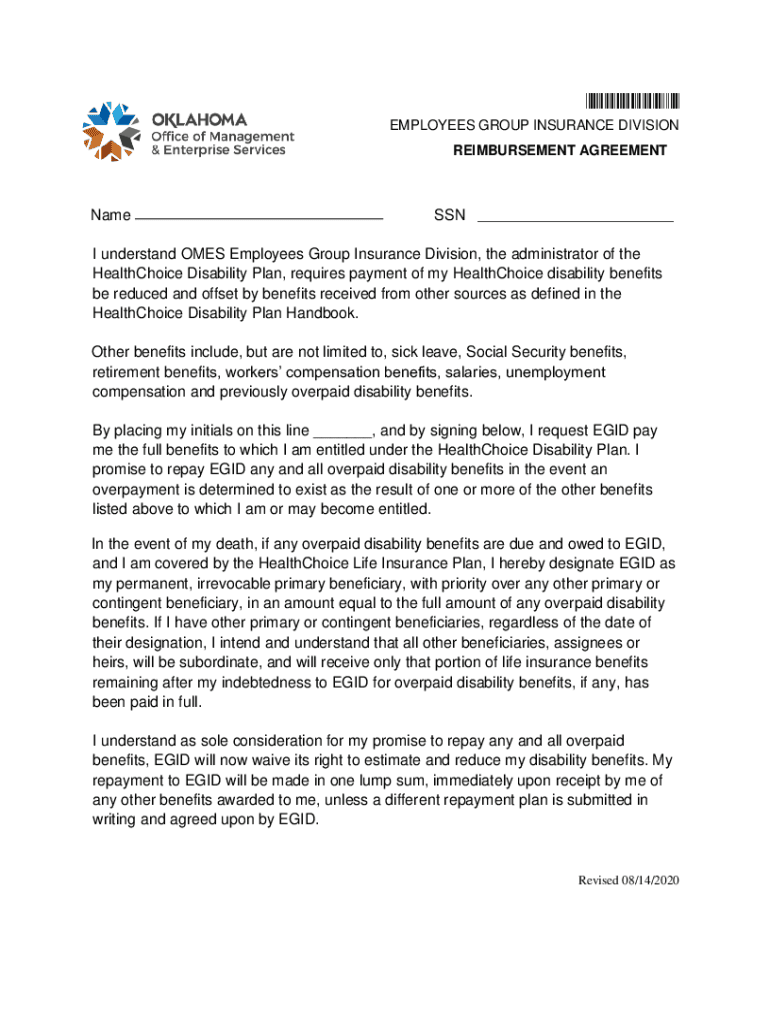 Fillable Online Disability Reimbursement Agreement. Disability ...