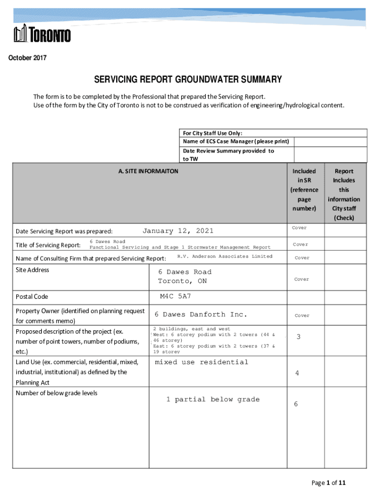 Fillable Online SERVICING REPORT GROUNDWATER SUMMARY Fax Email Print ...