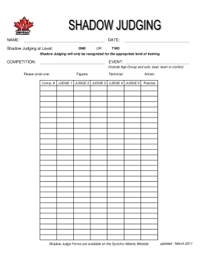 Fillable Online Shadow Judge forms March 2011.xls Fax Email Print ...