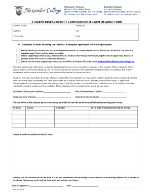 Fillable Online Bereavement Leave Request Form 03.2019 Fax Email Print ...