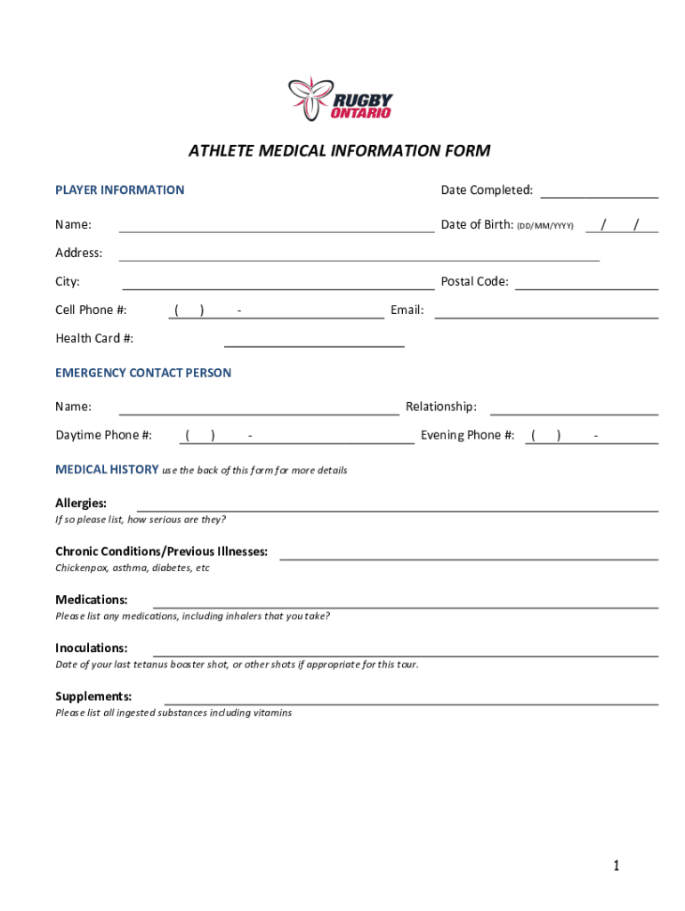 Fillable Online RO Athlete Medical Information Form.docx Fax Email Print - pdfFiller