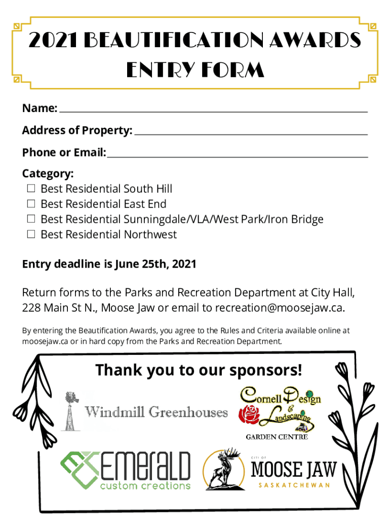 Fillable Online 2021 Beautification Awards Entry Form Fax Email Print ...